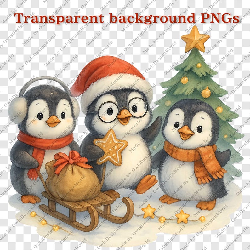 21 Watercolor Christmas Penguin Clipart Bundle, Cute Winter Pngs ...