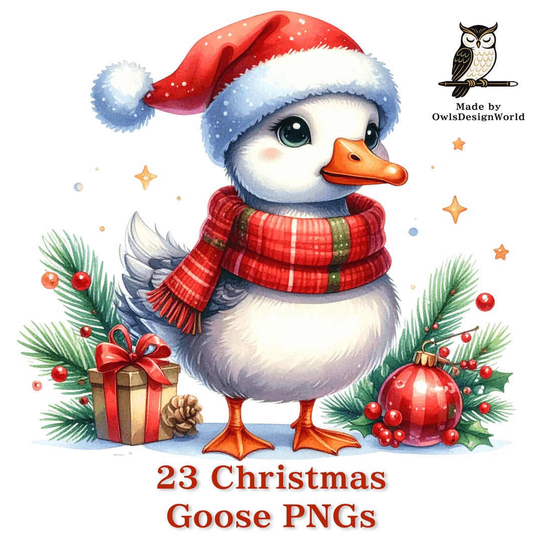 23 Christmas Goose Clipart Pngs, Cute Holiday Birds in Santa Hats ...
