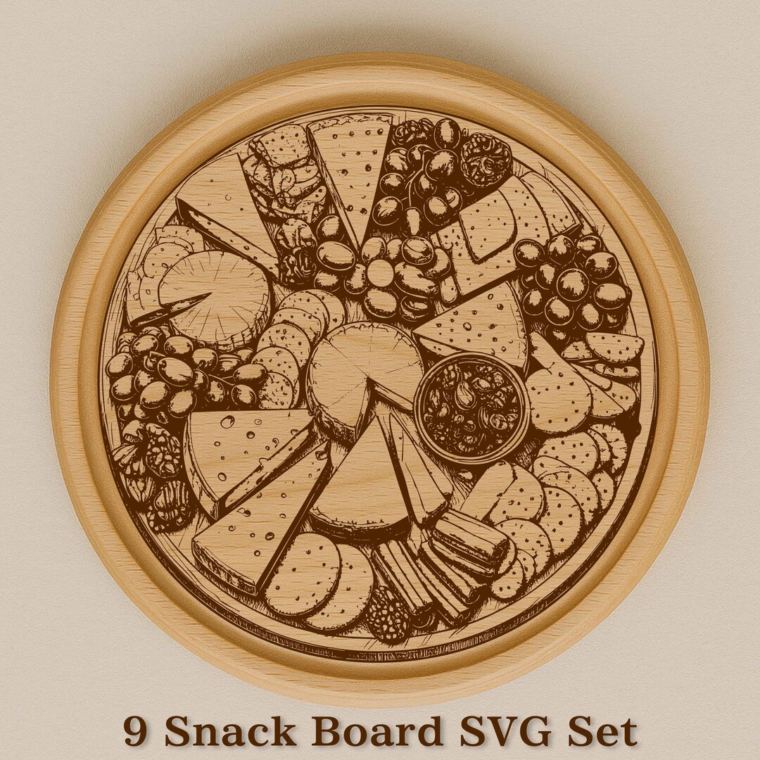 Snack Board SVG Set, 9 Charcuterie Designs for Cutting Boards, Cheese ...