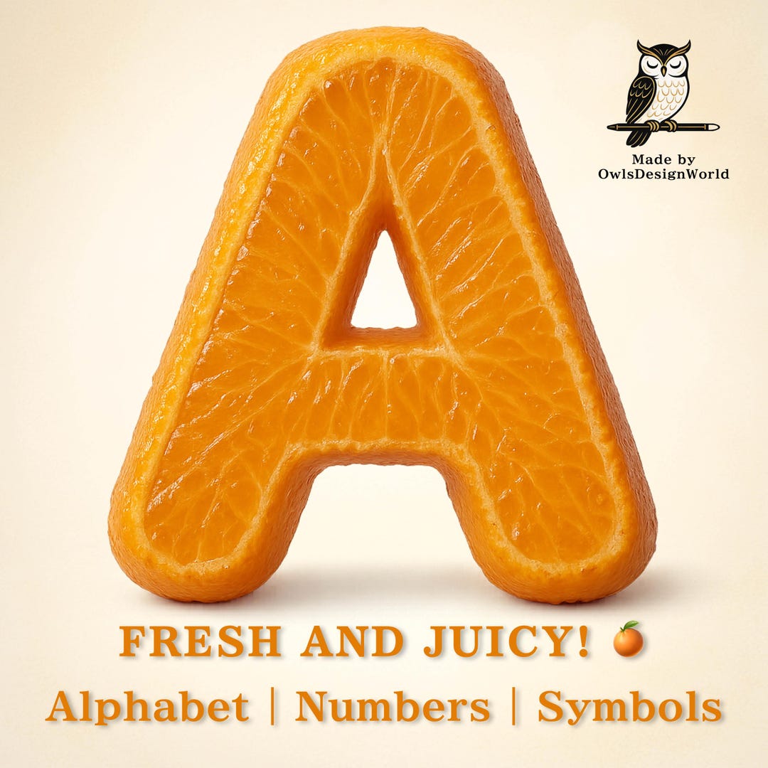 Juicy Orange Alphabet Clipart Bundle | 26 Letters A–Z, Numbers ...