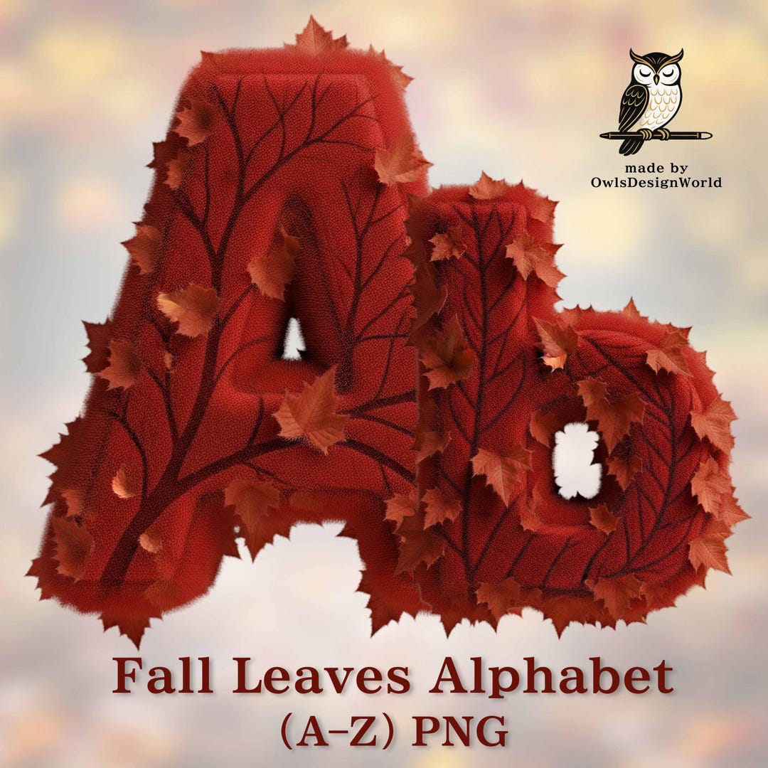 3D Leaves Alphabet, Fall Letters A–Z, Uppercase & Lowercase PNG ...