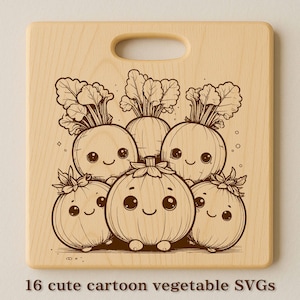 Cute Vegetable SVG Bundle, Kawaii Cartoon Veggies, Black and White Food ...