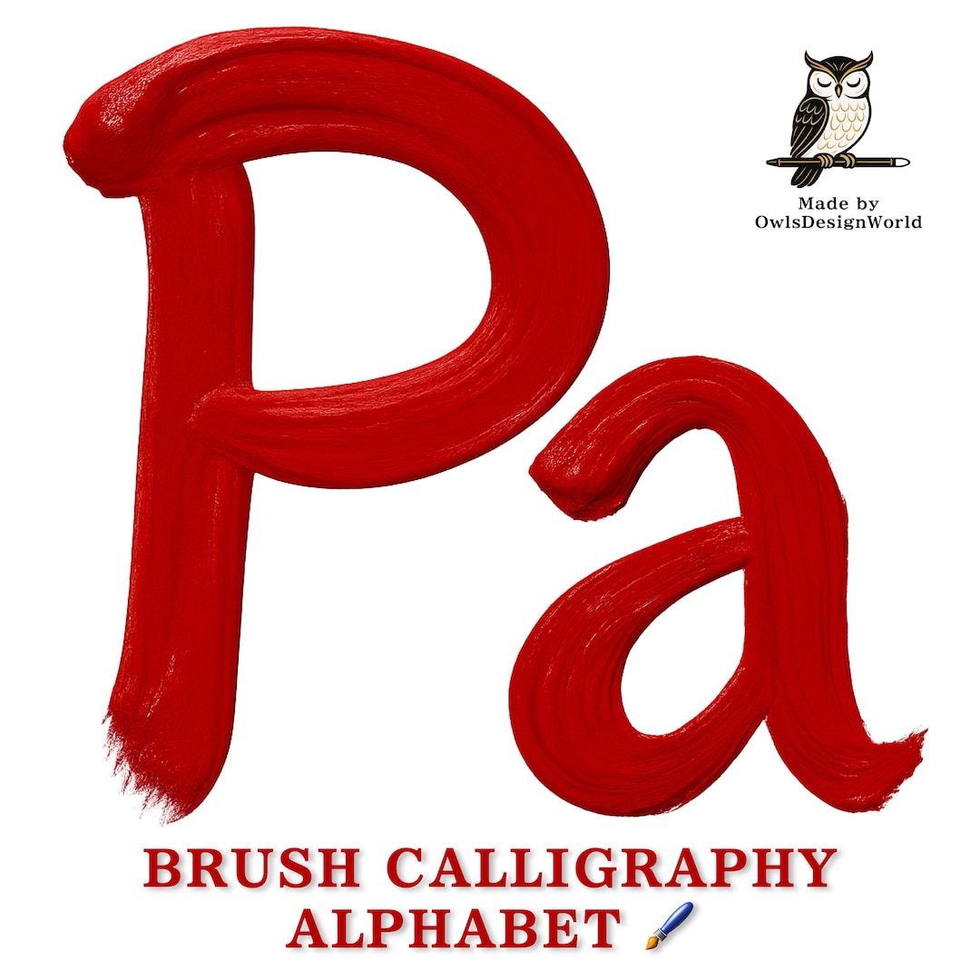 Paint Brush Alphabet Clipart | Hieroglyphic Style Red Hand-painted ...