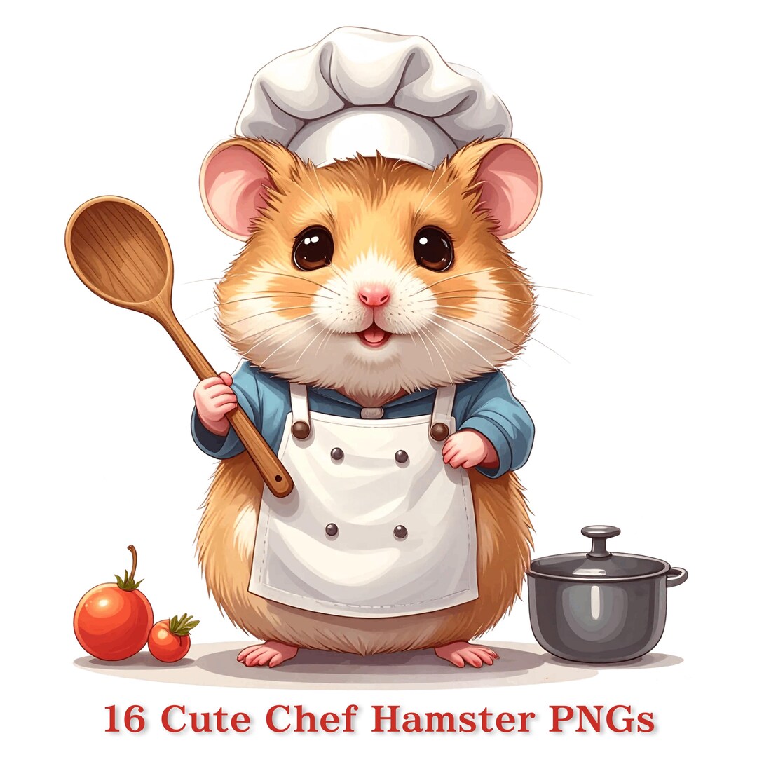 Cute Chef Hamster PNG Bundle, 16 PNG Cook Animal Illustrations, Kawaii ...