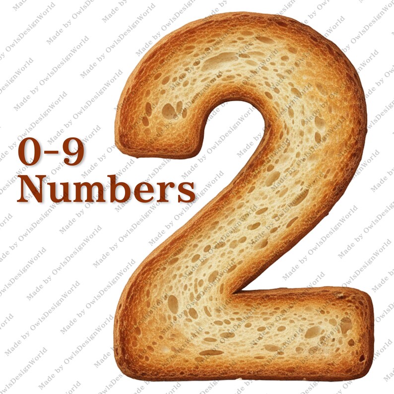 Toast Alphabet PNG Bundle, Bread Letter, Numbers Clipart, Toast Font ...