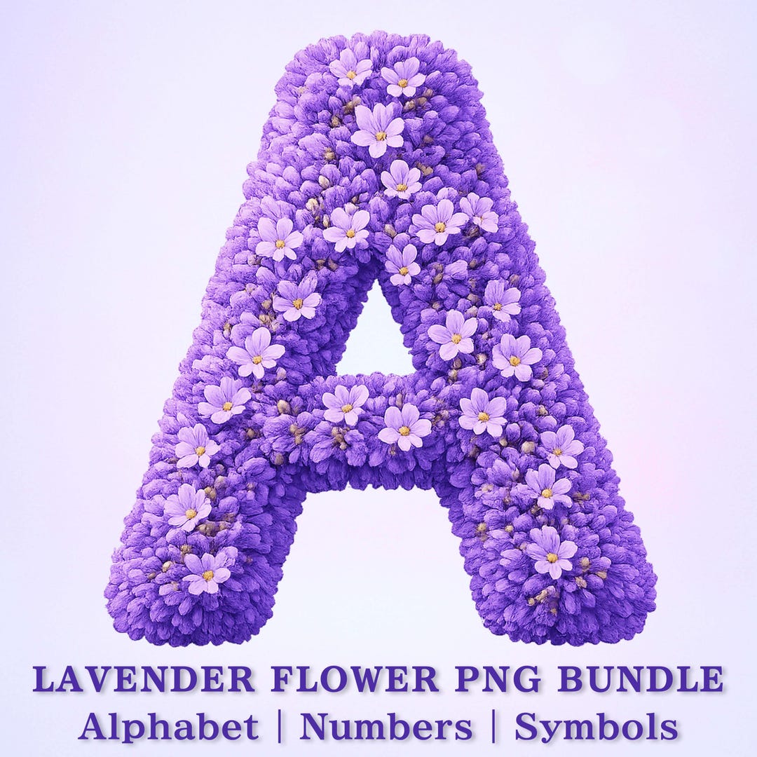 Lavender Flower Alphabet PNG, Floral Letters Numbers & Symbols, Purple ...