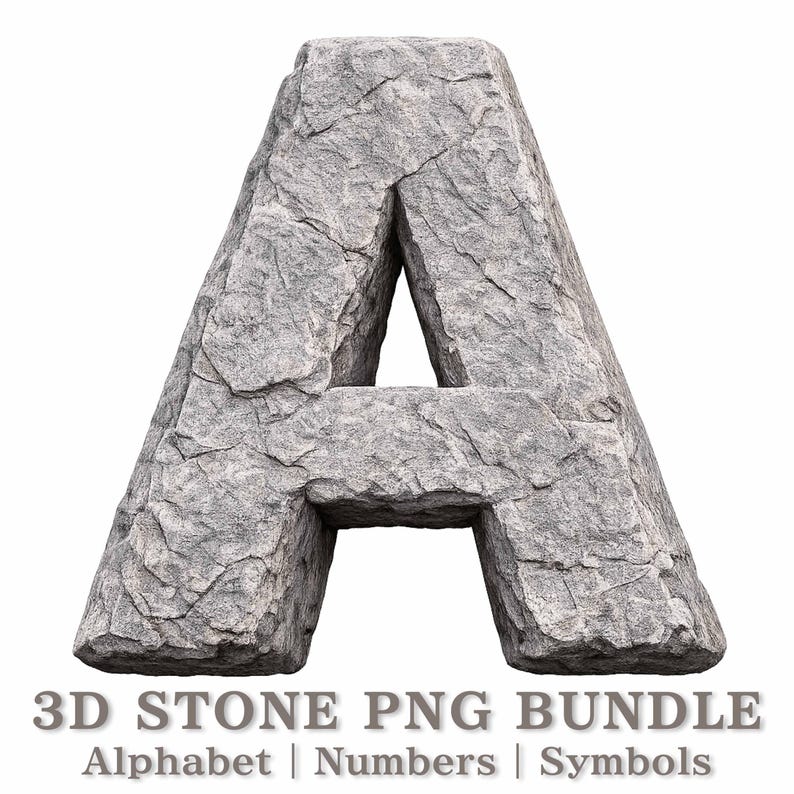 Stone Alphabet PNG, Rock Letters Numbers Symbols, 3D Stone Font ...