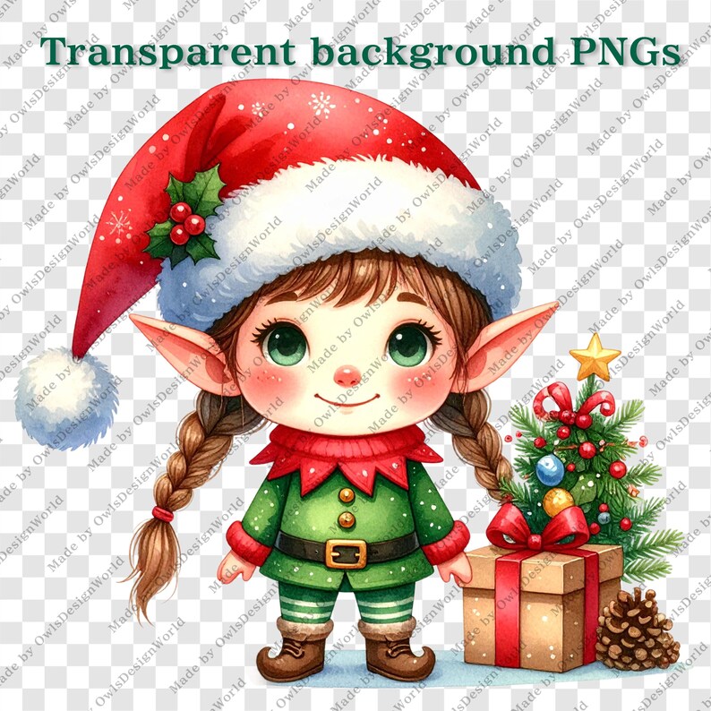 25 Christmas Elf Clipart PNG Bundle | Cute Holiday Elves With Gifts ...