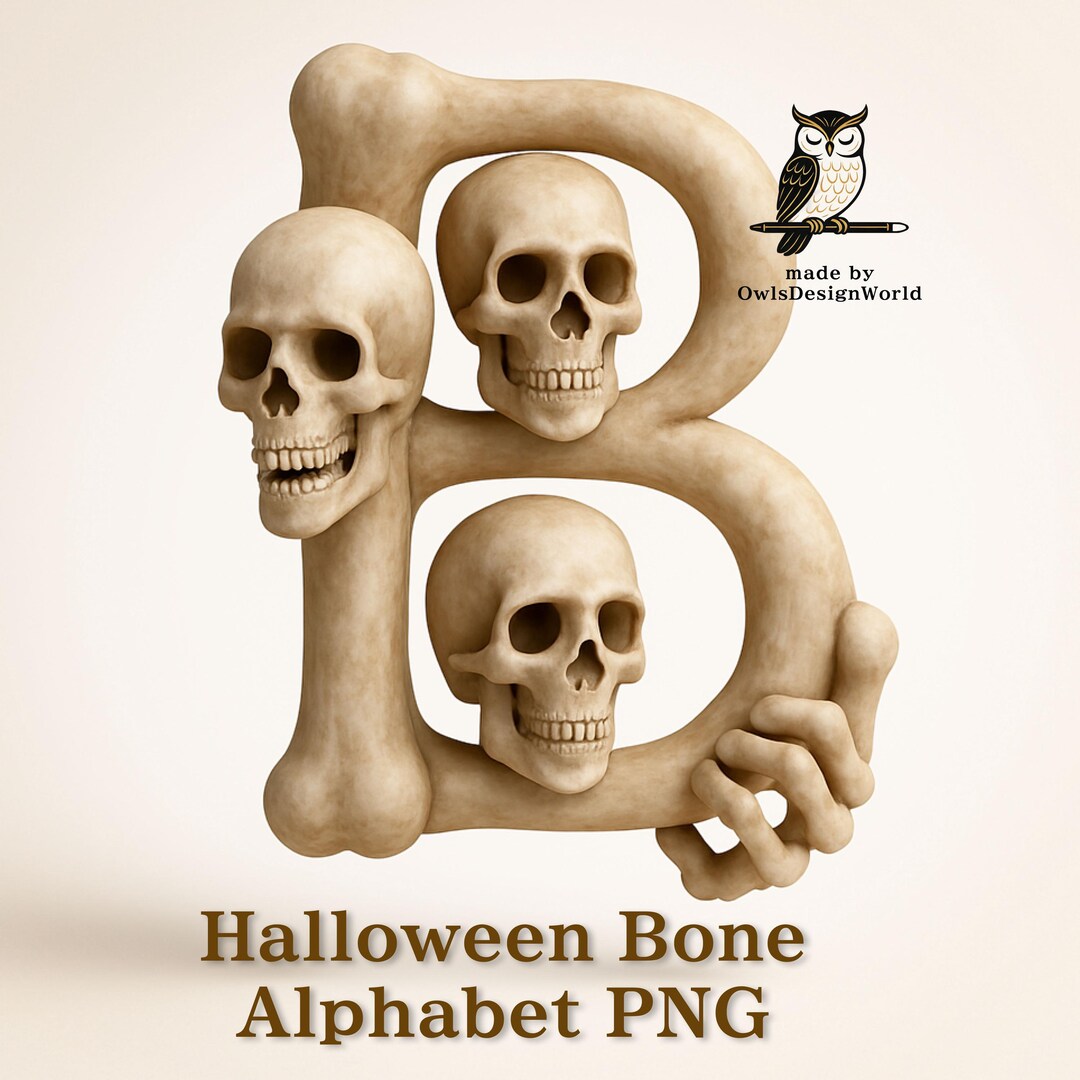 Halloween Bone Alphabet PNG | Skull & Skeleton Letters A–Z | Spooky ...