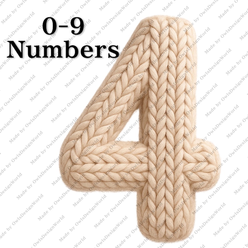 Knitted Alphabet Clipart PNG Bundle, Cozy Yarn Letters, Numbers ...
