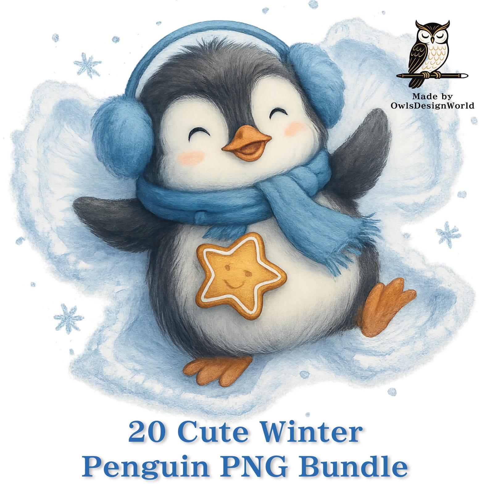 20 Cute Winter Penguin PNG Bundle, Watercolor Penguins, Clipart Cozy ...