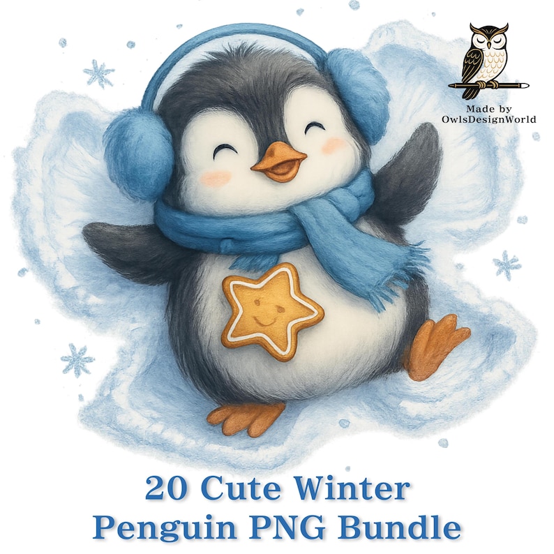 20 Cute Winter Penguin PNG Bundle, Watercolor Penguins, Clipart Cozy ...