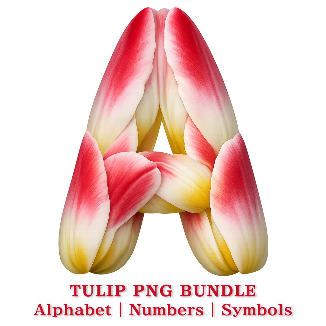 Tulip Alphabet PNG, Floral Letters, Numbers, Symbols Elegant Flower ...