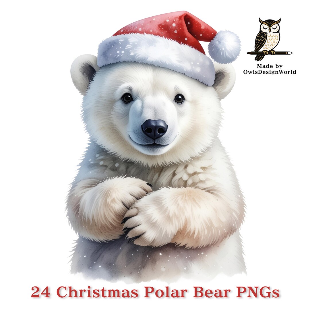 24 Christmas Polar Bear Clipart PNG Bundle, Cute Watercolor Winter ...