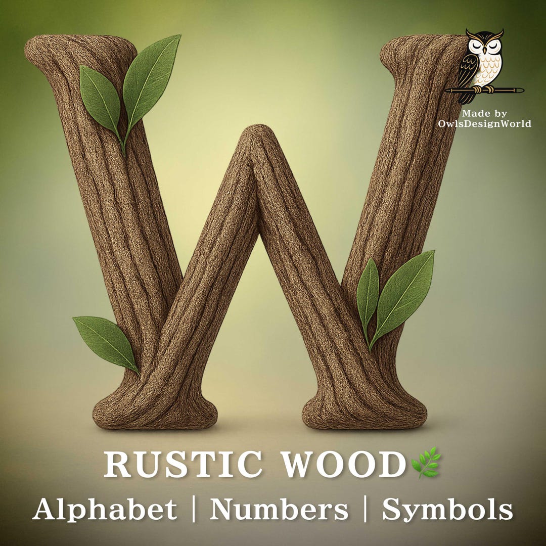 Wood Alphabet Clipart Bundle | 26 Tree Letters A–Z, Numbers, Symbols ...