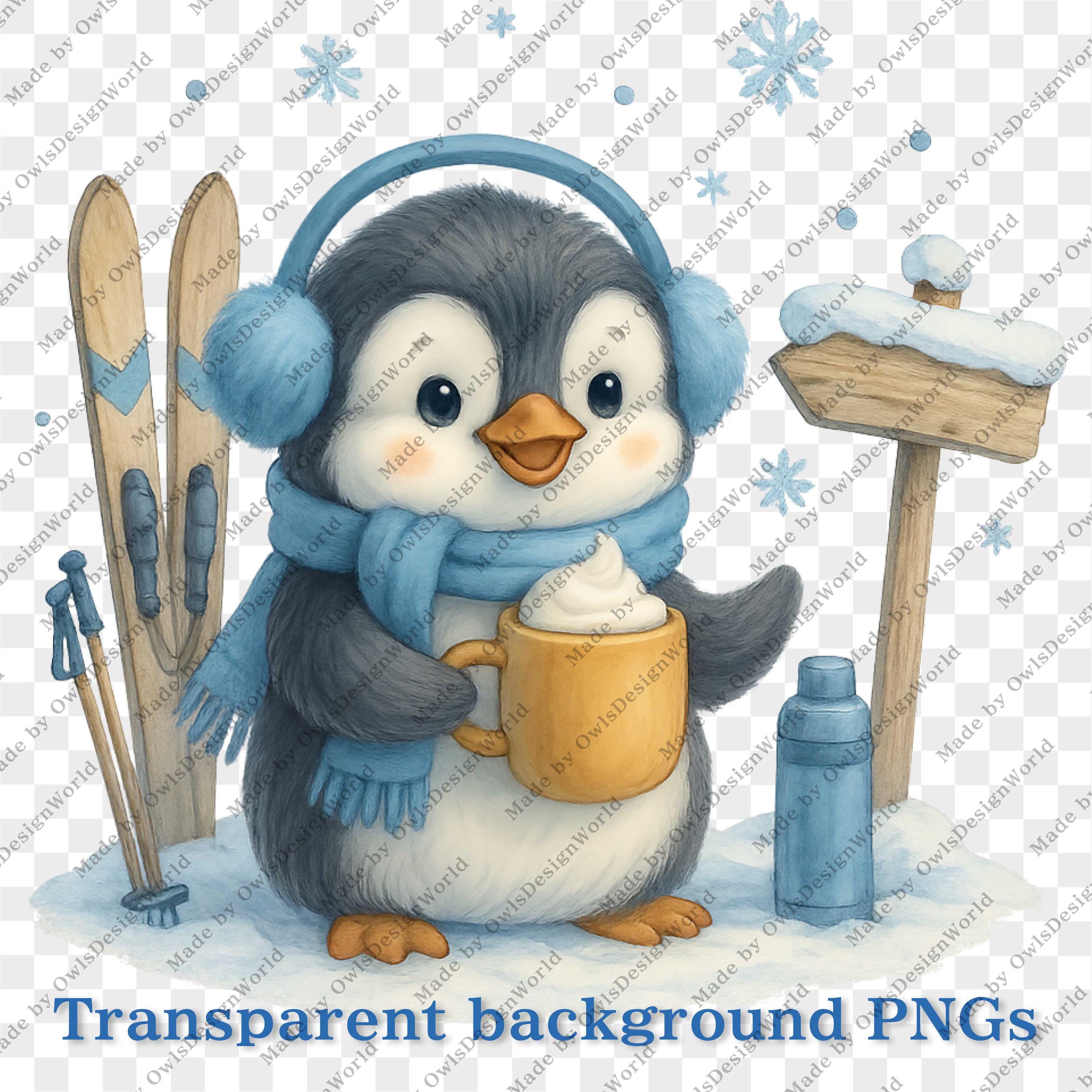 20 Cute Winter Penguin PNG Bundle, Watercolor Penguins, Clipart Cozy ...