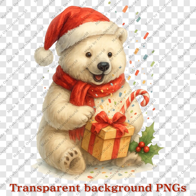 16 Watercolor Christmas Polar Bear Clipart, Cute Holiday Bears PNG ...