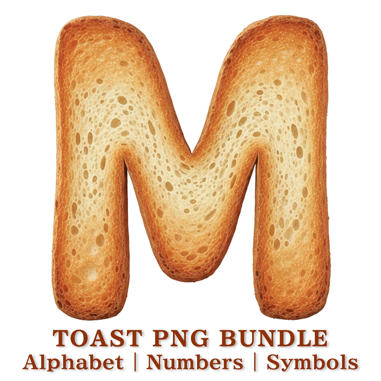 Toast Alphabet PNG Bundle, Bread Letter, Numbers Clipart, Toast Font ...