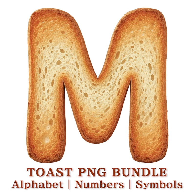 Toast Alphabet PNG Bundle, Bread Letter, Numbers Clipart, Toast Font ...