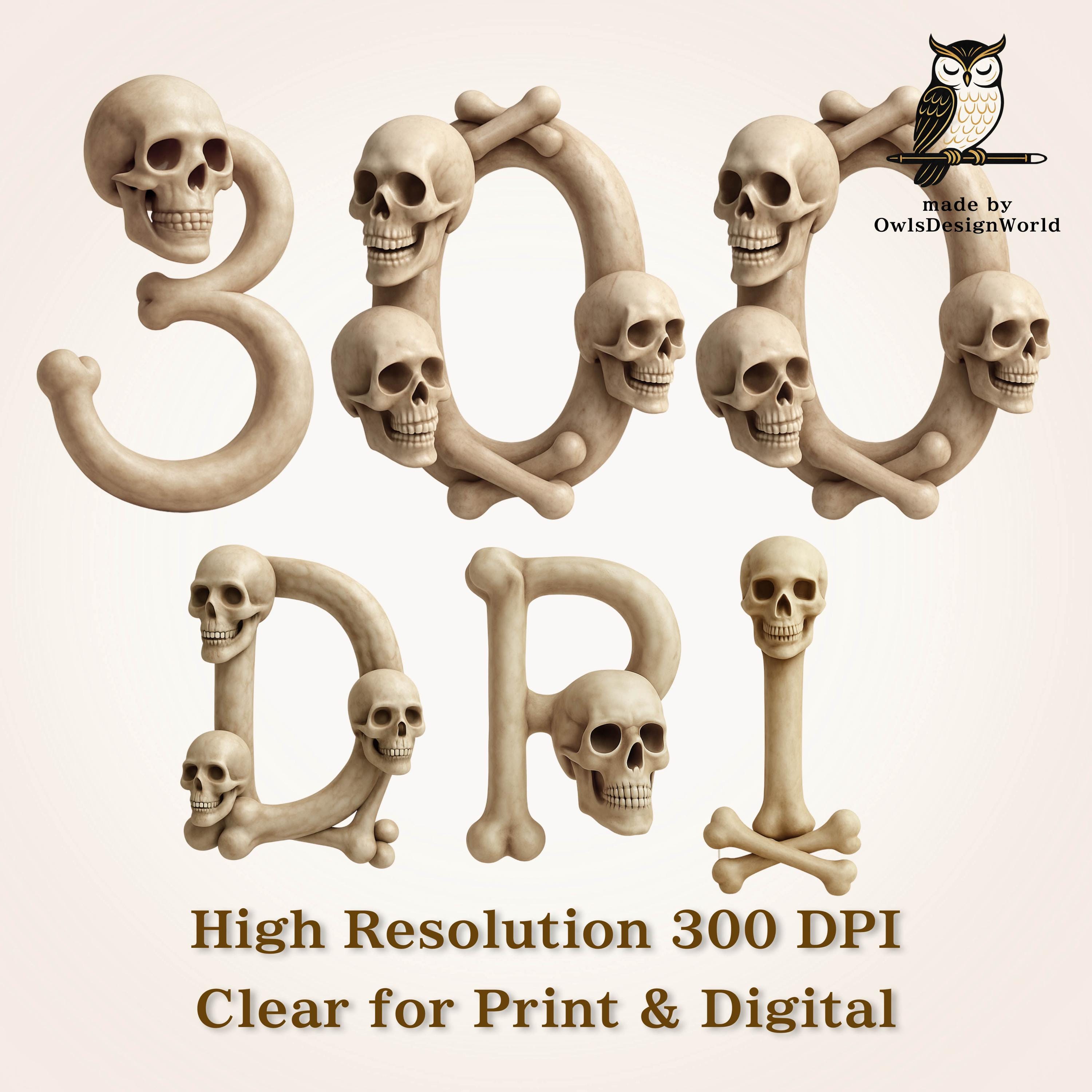 Halloween Bone Alphabet PNG | Skull & Skeleton Letters A–Z | Spooky ...