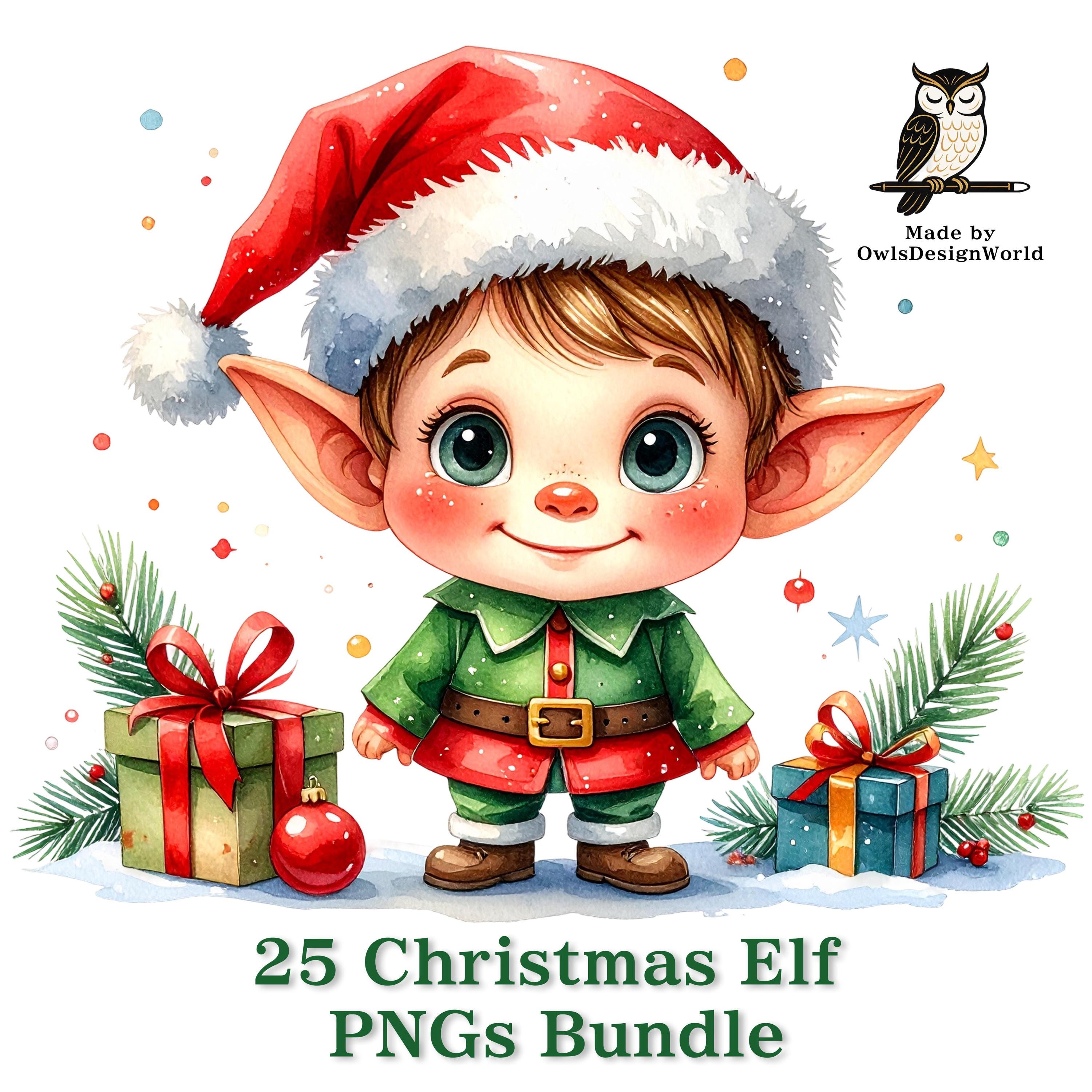25 Christmas Elf Clipart PNG Bundle | Cute Holiday Elves With Gifts ...