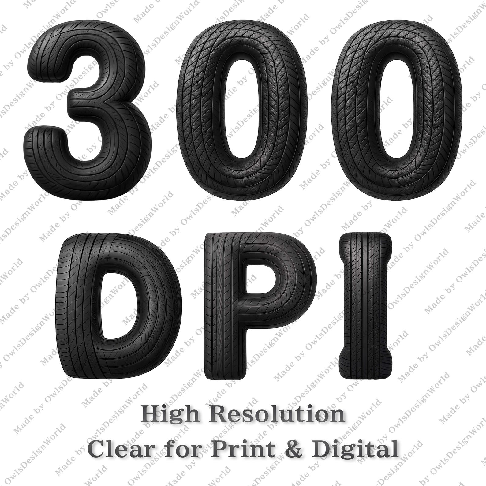 3D Tire Alphabet Clipart, Rubber Letter & Number PNG, Industrial Font ...