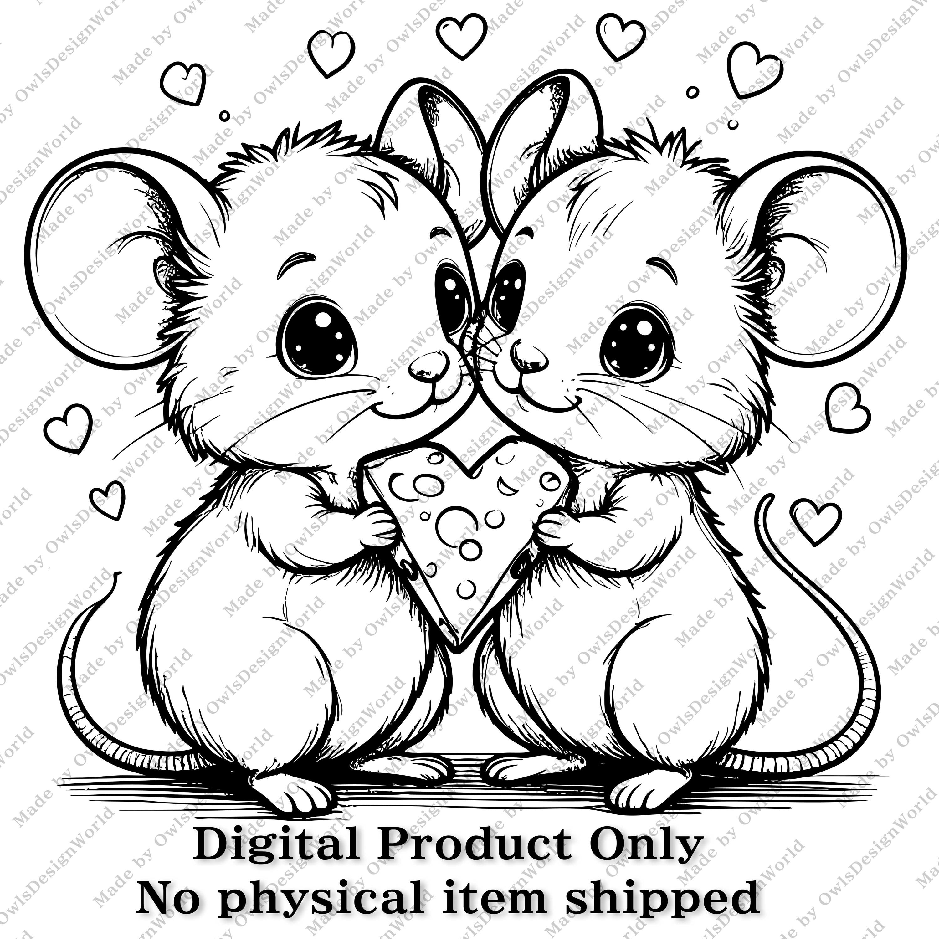 16 Cute Mouse Couple SVG Bundle, Cheese & Coffee Mice Line Art for ...