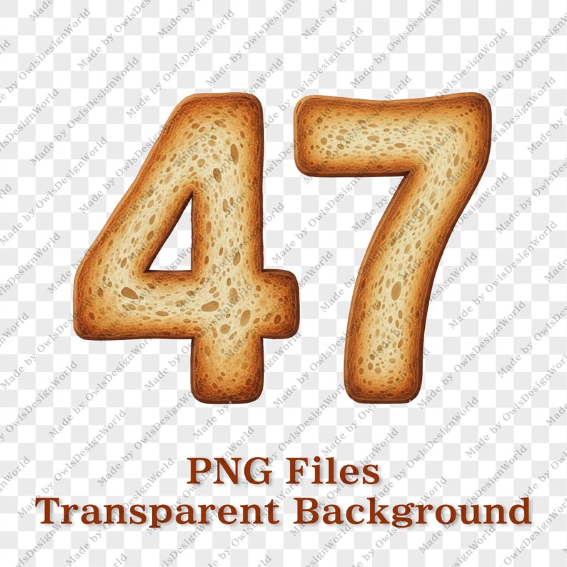 Toast Alphabet PNG Bundle, Bread Letter, Numbers Clipart, Toast Font ...