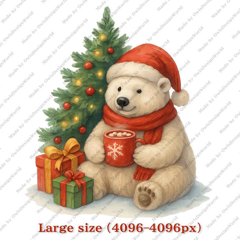 16 Watercolor Christmas Polar Bear Clipart, Cute Holiday Bears PNG ...