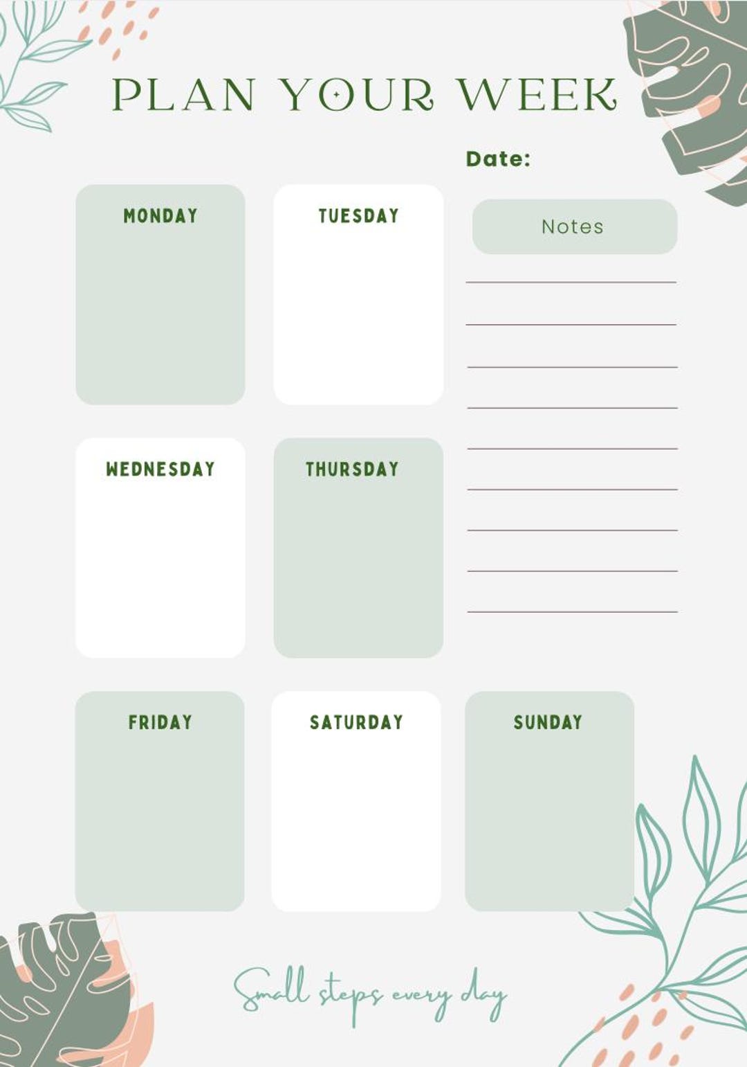 Green Nature Weekly Planner Printable: Eco-aesthetic Schedule (PDF ...