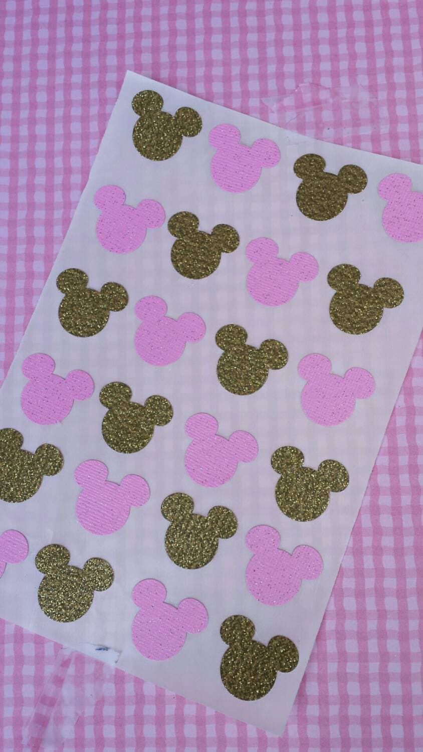 24 GOLD PINK MINNIE Heads glitter Sticker seals birthday | Etsy