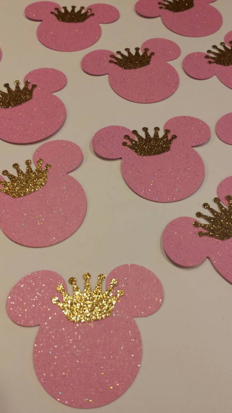 PINK GLITTER Minnie Mouse Heads Cut Outs Set of 10 With Gold - Etsy