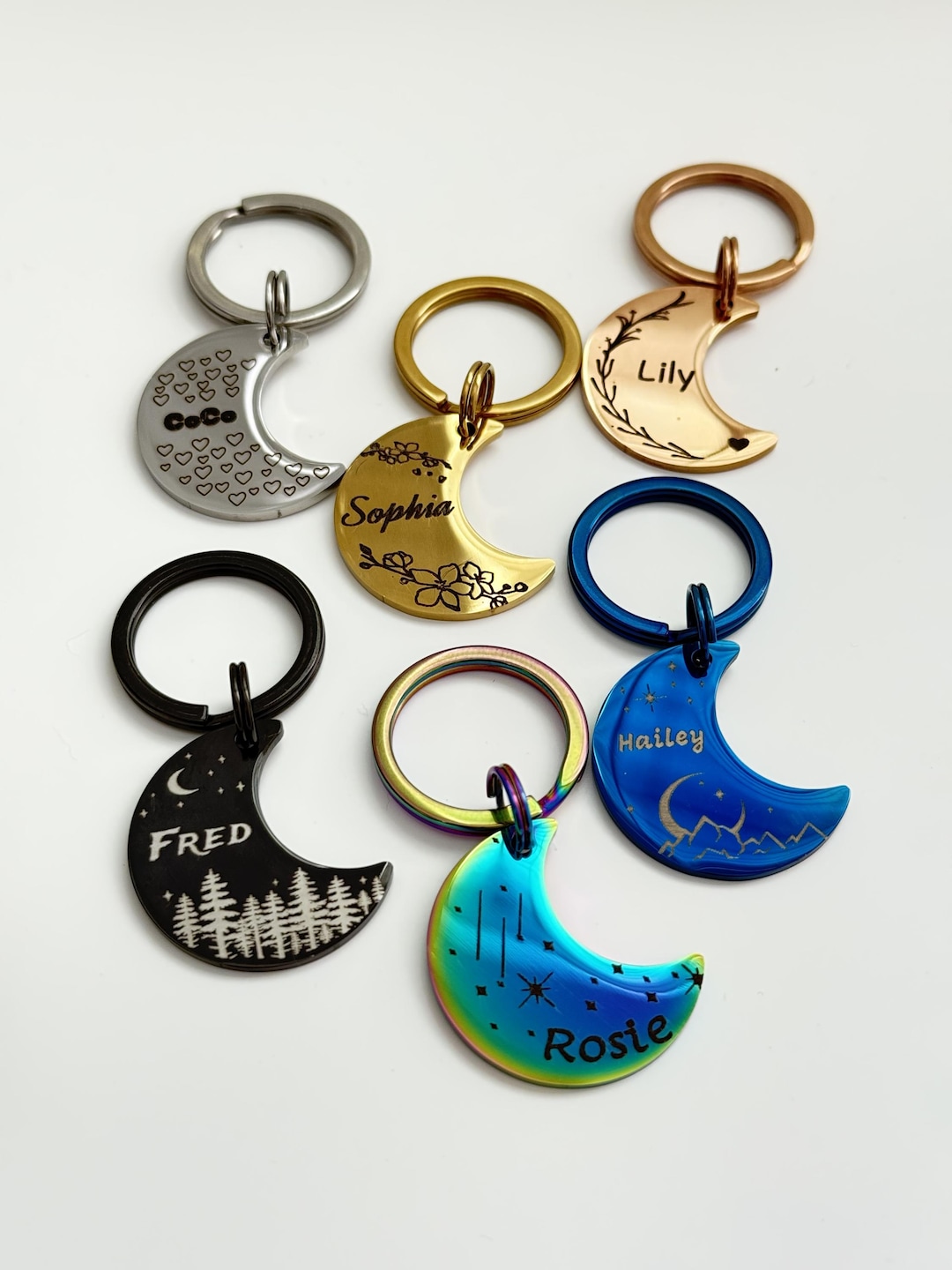 Personalized Moon Pet ID Tag: Custom Engraved Dog Cat Collar Tag - Etsy