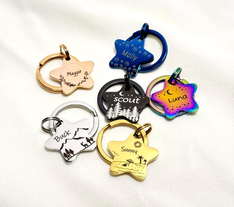 Custom Star Pet ID Tag, Engraved Dog and Cat Tag - Etsy