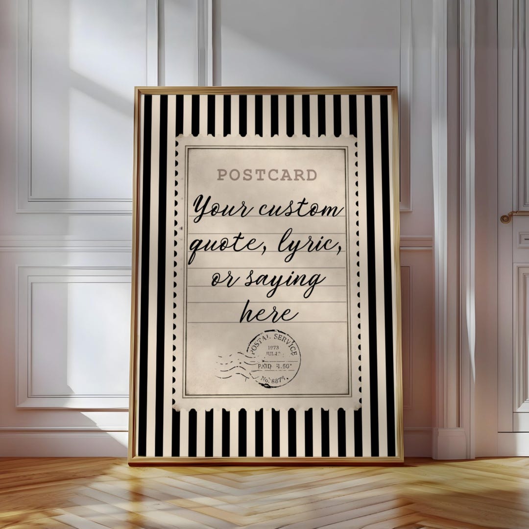 Custom Quote Print, Vintage Striped Postcard Wall Art, Personalized ...