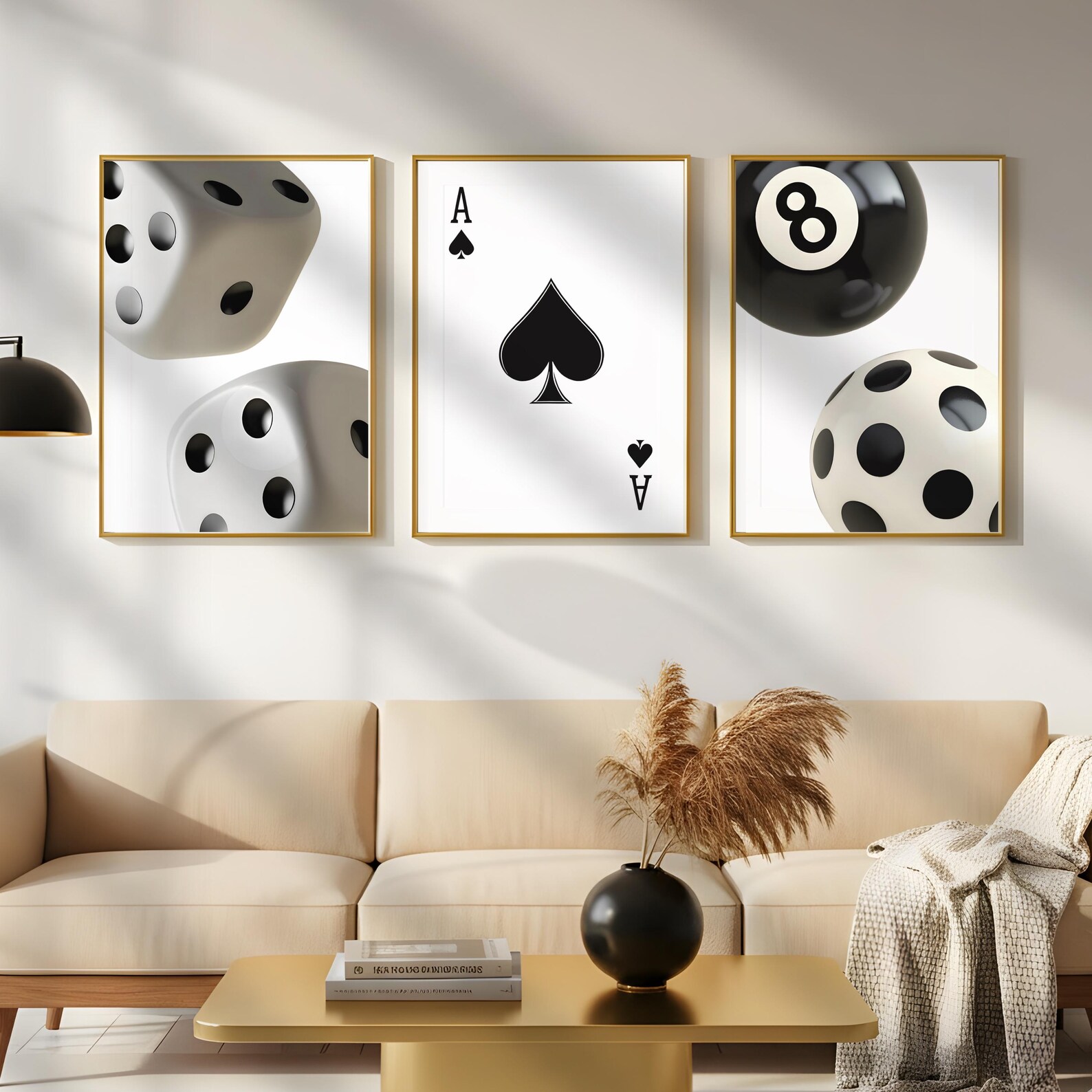 Casino Wall Art Set of 3, Poker Wall Decor Printable, Dice and Ace ...