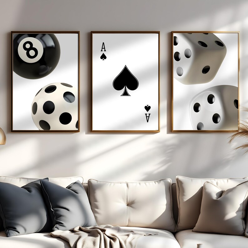 Casino Wall Art Set of 3, Poker Wall Decor Printable, Dice and Ace ...