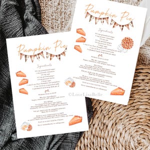 Pumpkin Pie Recipe Card Graphic Art for October and Thanksgiving - Etsy