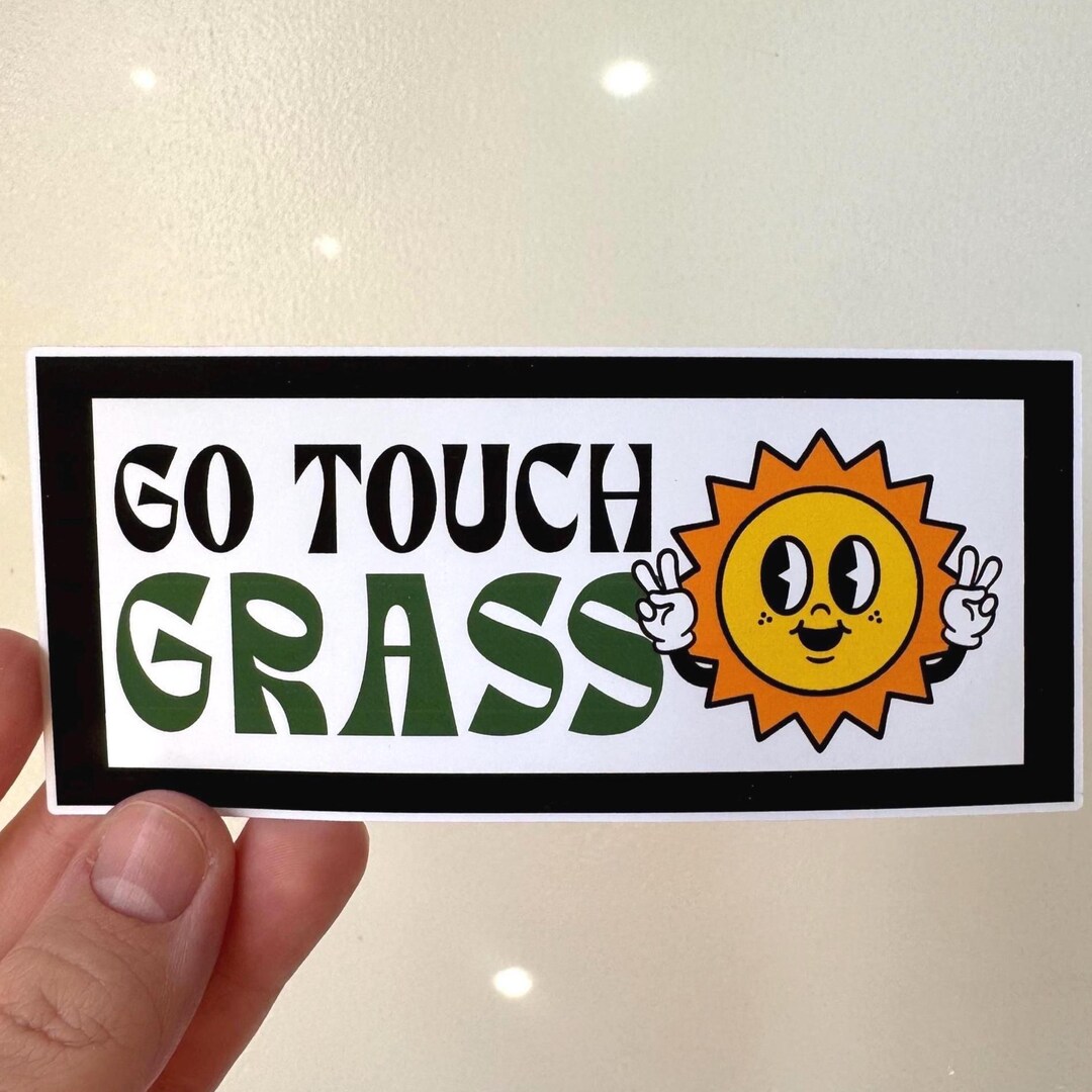 Go Touch Grass Retro Sun Sticker - Matte Vinyl - Etsy