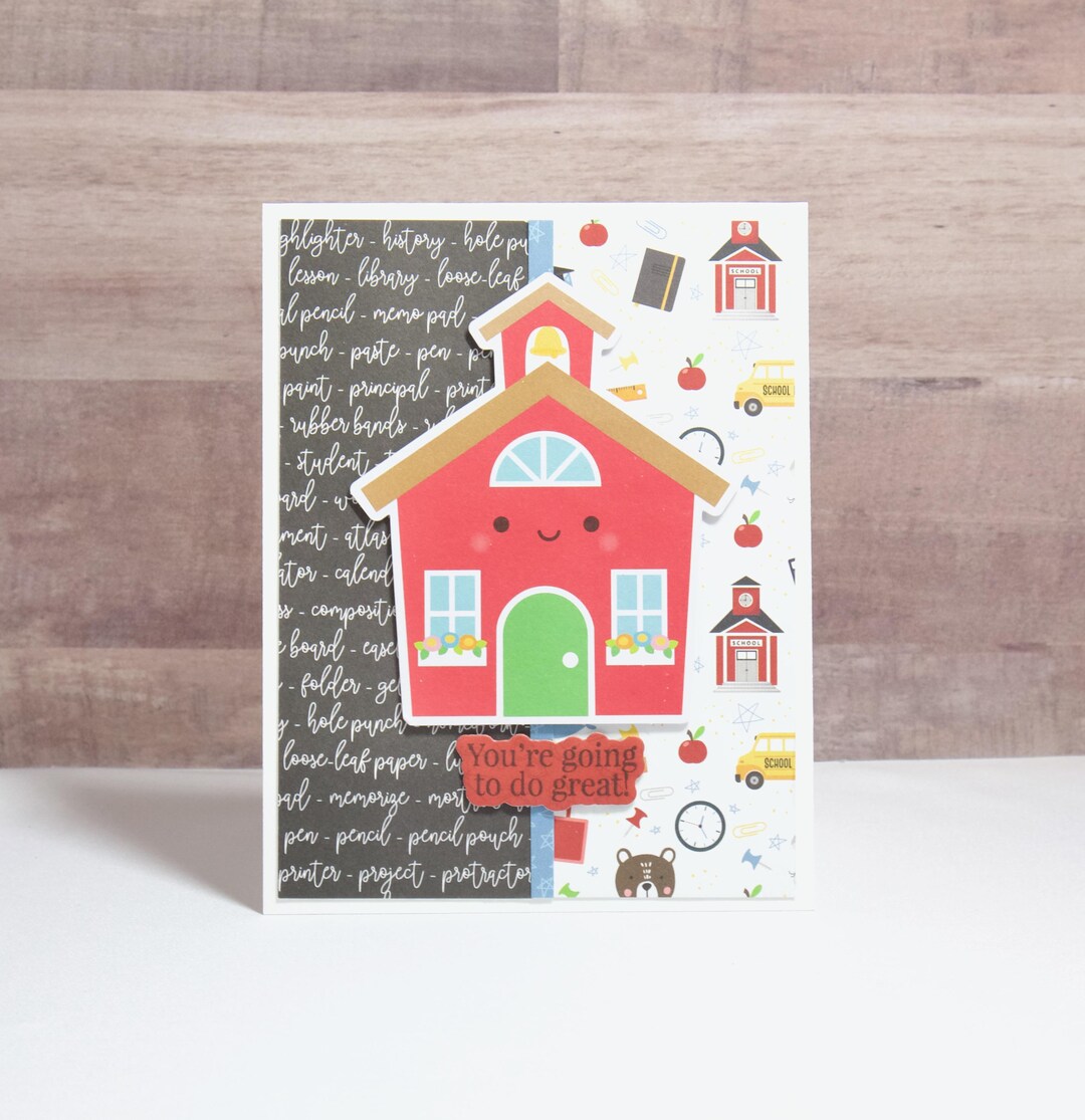 Back to School Card for Student- First Day of School Card- School House ...