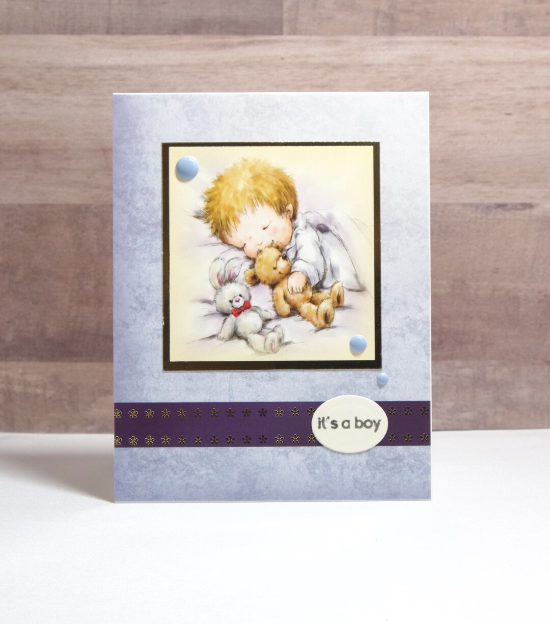 Handmade Baby Boy Card: Snuggle Theme, Blue Enamel - Etsy