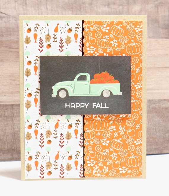 Fall Card Happy Fall Card Pick up Truck Card Pumpkins Card - Etsy
