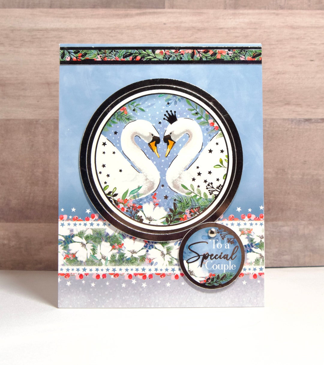 Handmade Swan Christmas Card – Silver Foiled Couple Card - Etsy