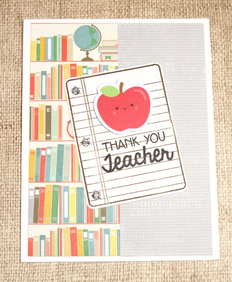 Handmade Thank You Teacher Card: Apple & Silver Stars - Etsy