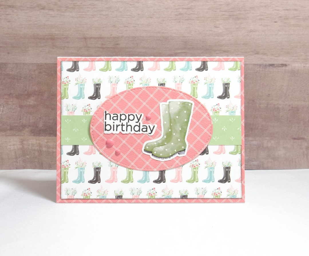 Handmade Rain Boots Birthday Card: Spring Floral Design - Etsy