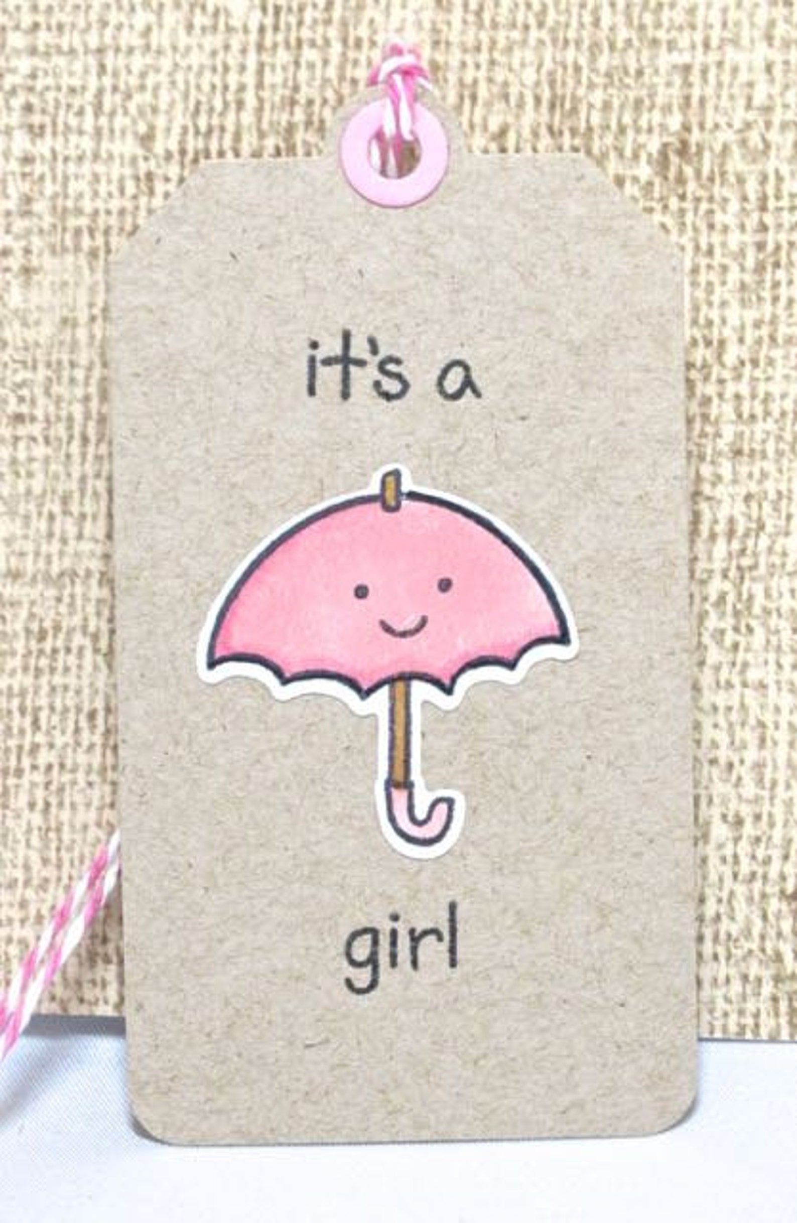 Baby Girl Tags- Gift Tags- Handmade Tags- Pink Umbrella- Baby Shower ...