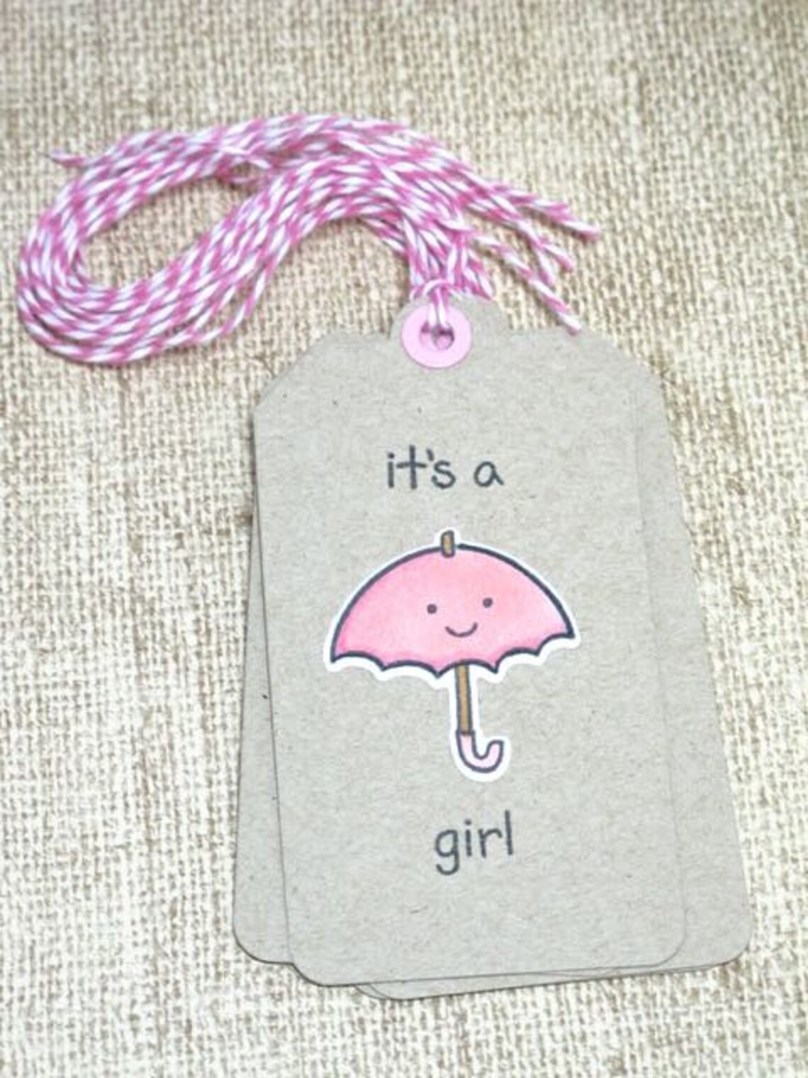 Baby Girl Tags- Gift Tags- Handmade Tags- Pink Umbrella- Baby Shower ...