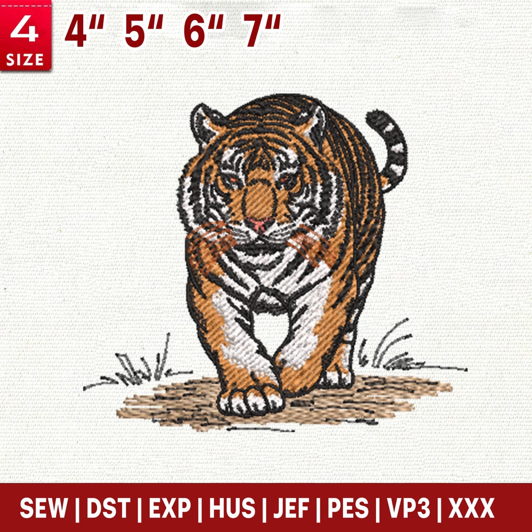 Walking Tiger Embroidery Design – Realistic Wild Animal Machine ...