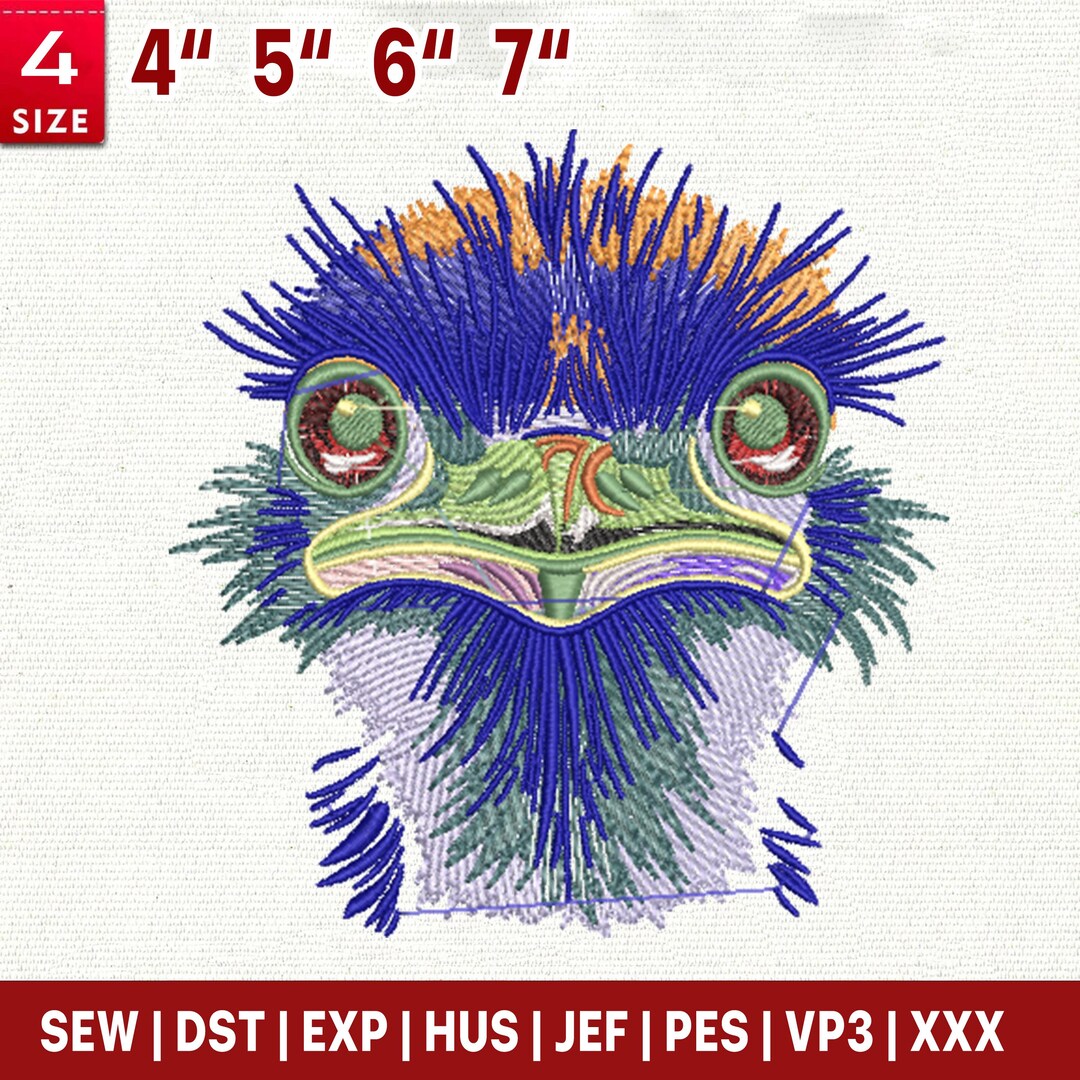 Colorful Ostrich Embroidery Design | Funny Bird Face Stitch File - Etsy