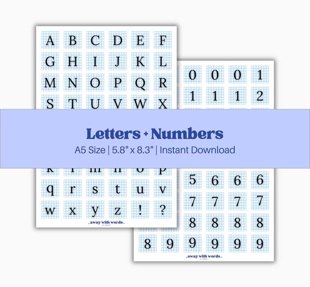 Blue Gingham Alphabet Ephemera: Printable Letters and Numbers (instant ...